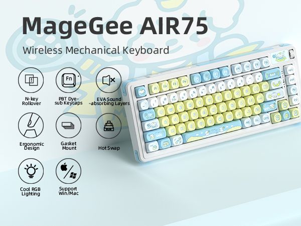 Magegee AIR75 Tri Mode Mechanical Keyboard Puppy Theme Blue Whale ...