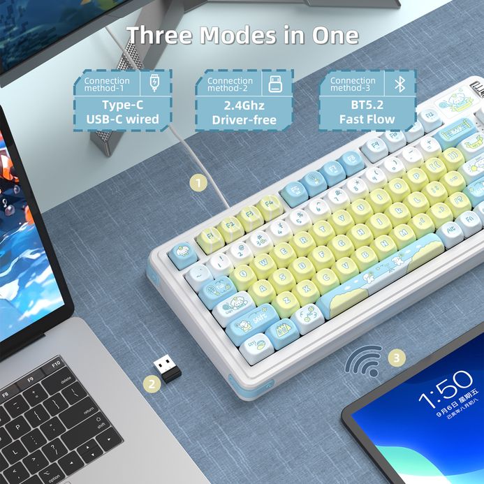 Magegee AIR75 Tri Mode Mechanical Keyboard Puppy Theme Blue Whale ...