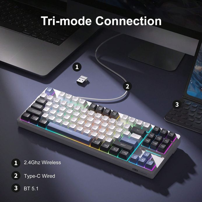 Magegee LIGHT87 Tri Mode Mechanical Keyboard Star Blue Ivory White ...