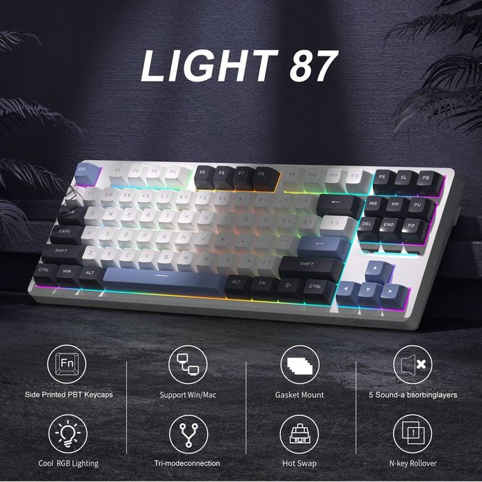 Magegee LIGHT87 Tri Mode Mechanical Keyboard Star Blue Ivory White ...