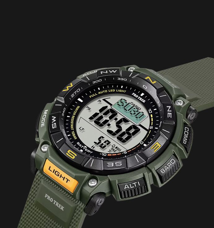Casio Pro Trek PRG-340-3DR Tough Solar Digital Dial Dark Green Resin Band | Jamtangan.com
