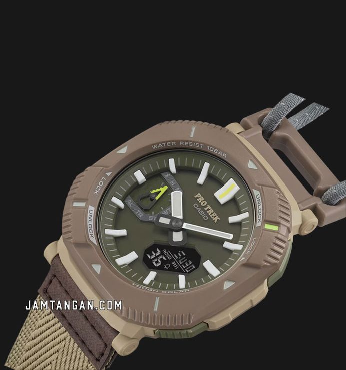 Casio Pro Trek PRJ-B001B-5 PRJ-B001B-5JF Tough Solar Digital Analog Dial Brown Cloth Band (JDM ...
