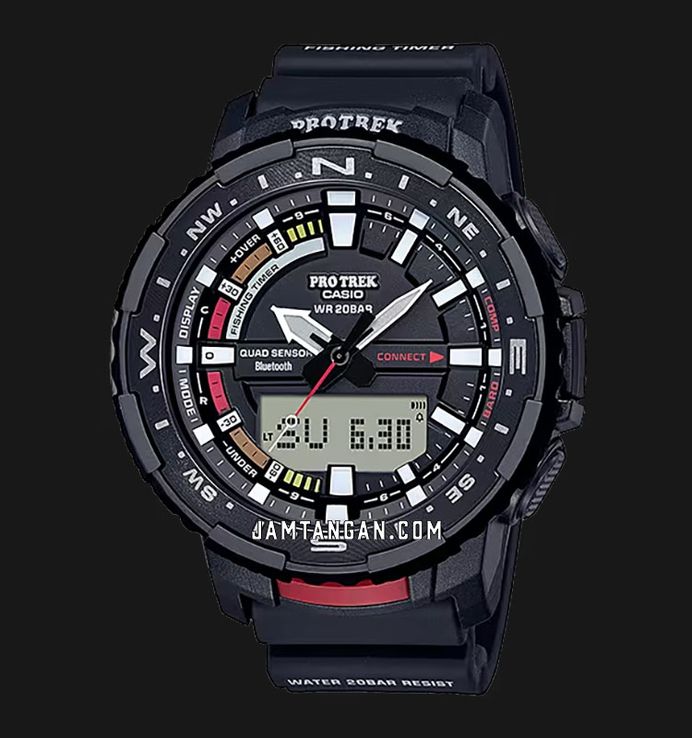 Casio Pro Trek PRT-B70-1DR Fishing Edition Digital Analog Black Dial Black Resin Band ...