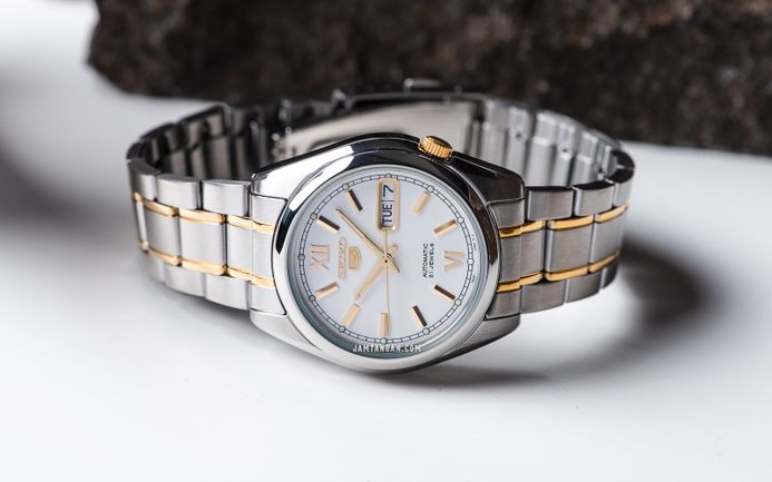 Seiko 5 Sports SNKL57 SNKL57K1 Automatic White Dial Dual Tone Stainless ...