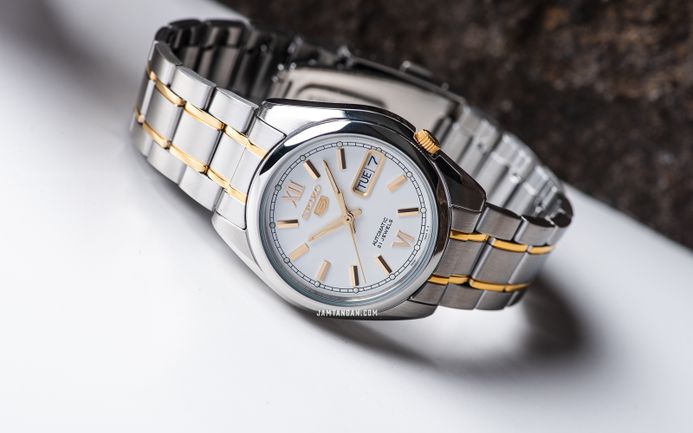 Seiko 5 Sports SNKL57 SNKL57K1 Automatic White Dial Dual Tone Stainless ...