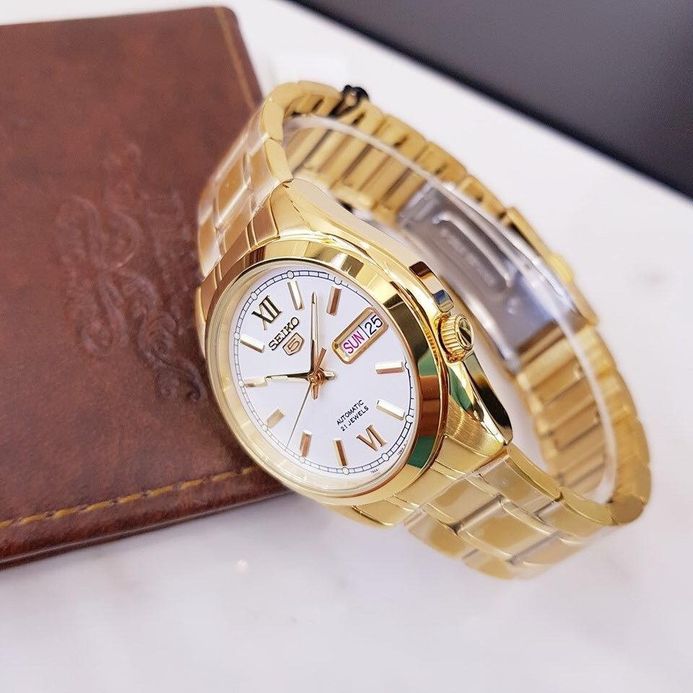Seiko 5 Sports SNKL58 SNKL58K1 Automatic White Dial Gold Stainless ...