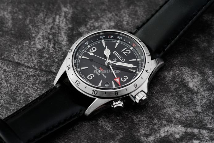 Seiko Prospex SPB379 SPB379J1 Alpinist GMT Black Dial Black Leather Strap | JAMTANGAN.COM