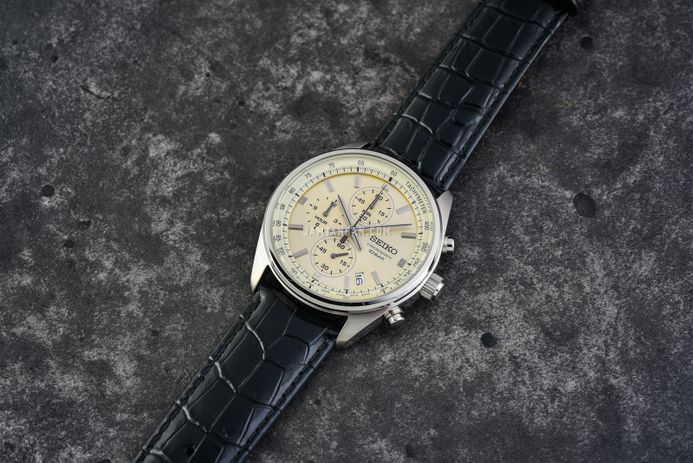 Seiko Classic SSB383 SSB383P1 Neo Chronograph Beige Dial Black Leather ...