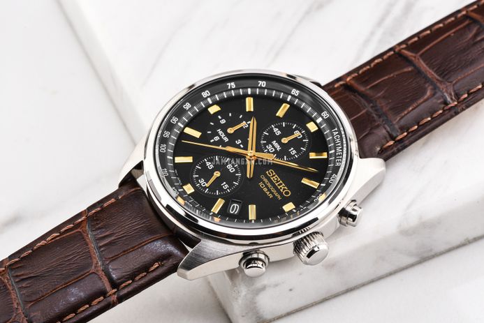 Seiko Chronograph SSB385 SSB385P1 Green Dial Brown Leather Strap ...