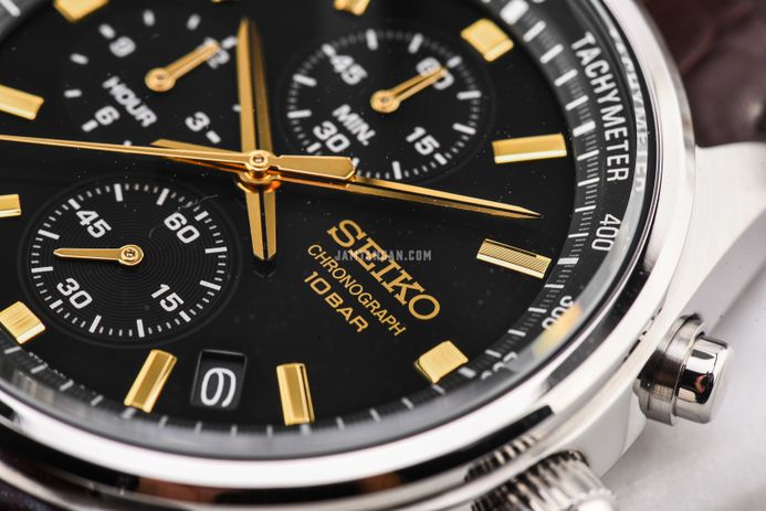 Seiko Chronograph SSB385 SSB385P1 Green Dial Brown Leather Strap ...