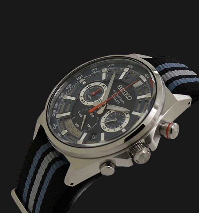 Seiko Chronograph SSB409 SSB409P1 Blue Dial Multi Color Nylon Strap ...