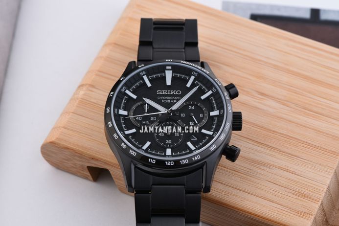 Seiko Chronograph SSB415P1 Discover More Black Dial Black Stainless ...