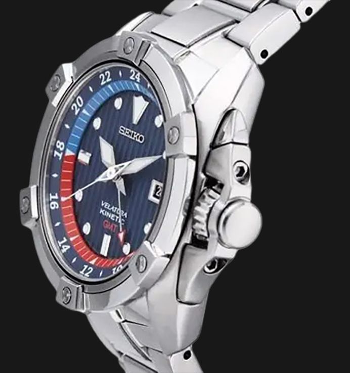 Seiko Velatura SUN011P1 Kinetic GMT Blue Dial Stainless Steel Strap ...