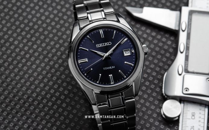 Seiko Classic SUR373 SUR373P1 Dark Blue Sunray Dial Titanium Strap ...