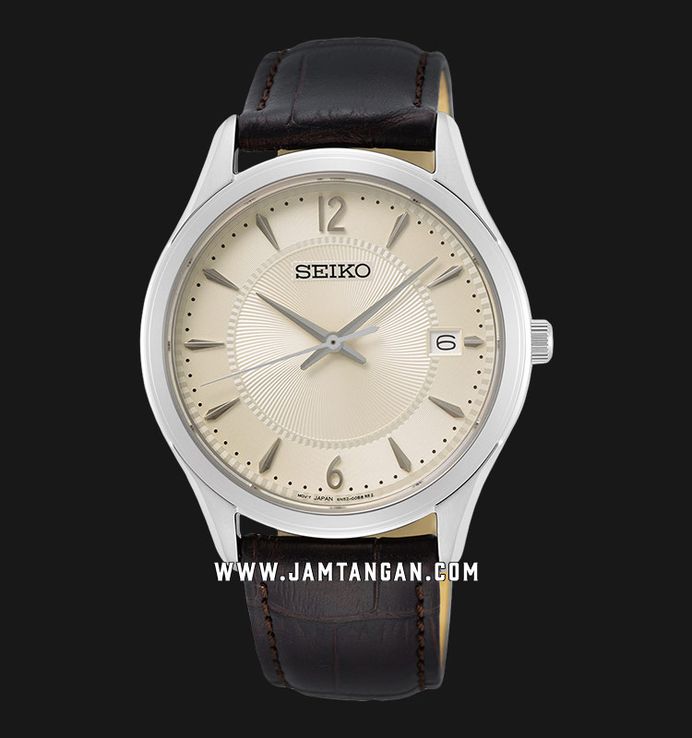 Seiko Classic SUR421 SUR421P1 Discover More Cream Dial Black Leather ...