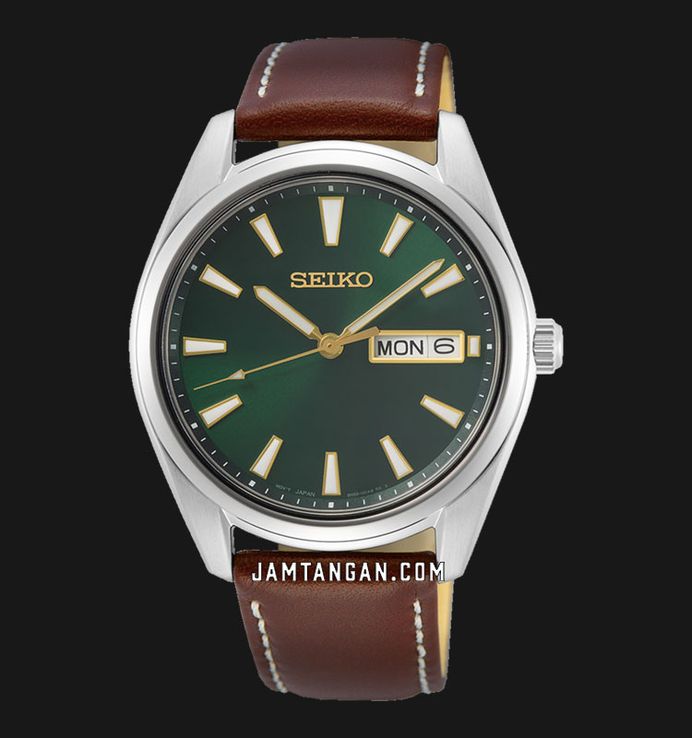Seiko Classic SUR449 SUR449P1 Men Green Dial Brown Leather Strap ...