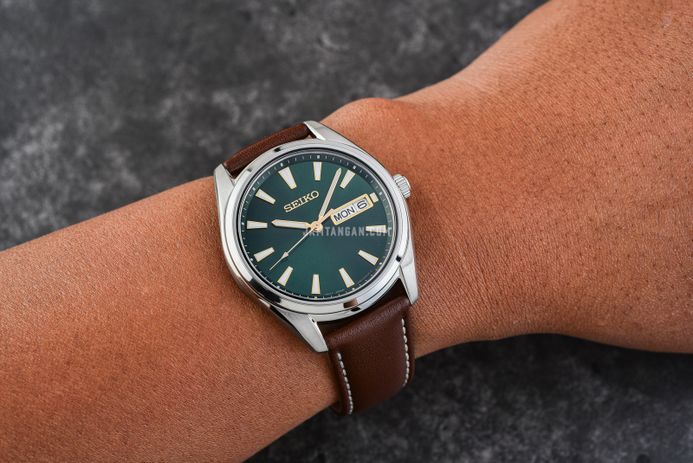 Seiko Classic SUR449 SUR449P1 Men Green Dial Brown Leather Strap ...