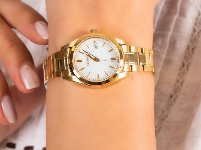 Seiko Classic SUR632 SUR632P1 White Dial Gold Stainless Steel Strap ...