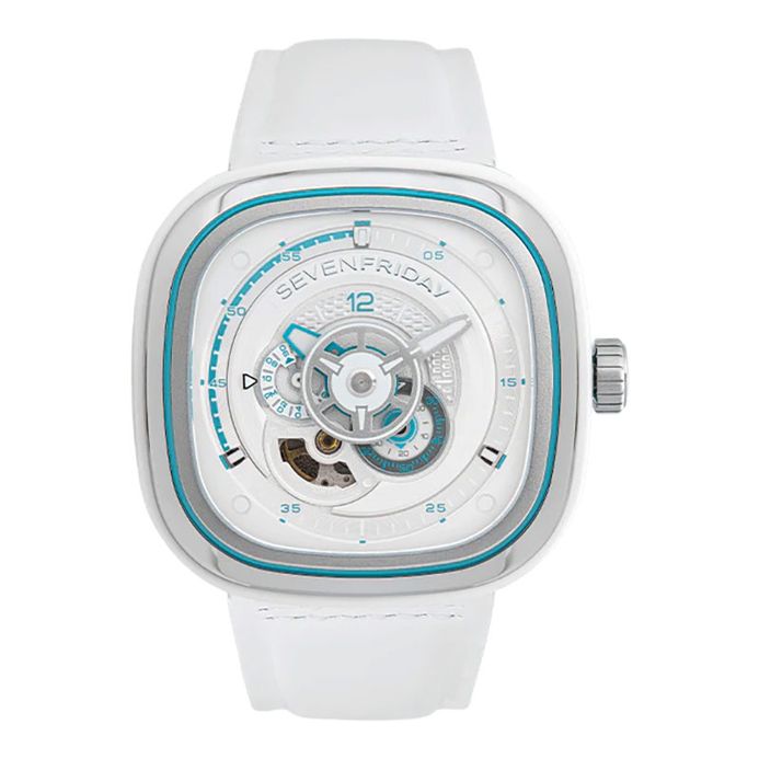 SEVENFRIDAY P-Series P3C/10 Automatic White Blue Dial White Leather ...
