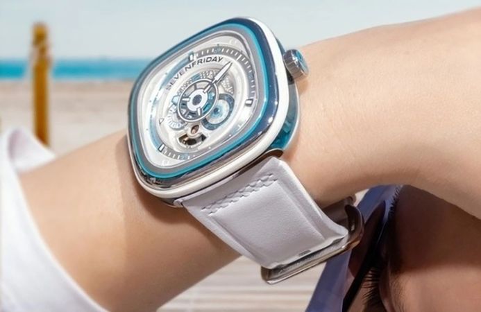SEVENFRIDAY P-Series P3C/10 Automatic White Blue Dial White Leather ...