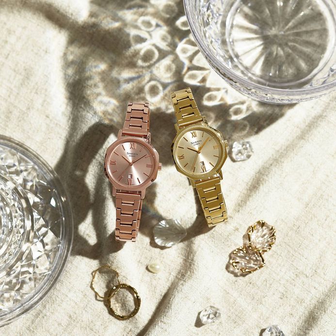 Casio Sheen SHE-4554G-9A SHE-4554G-9ADR Ladies Gold Dial Gold Stainless ...