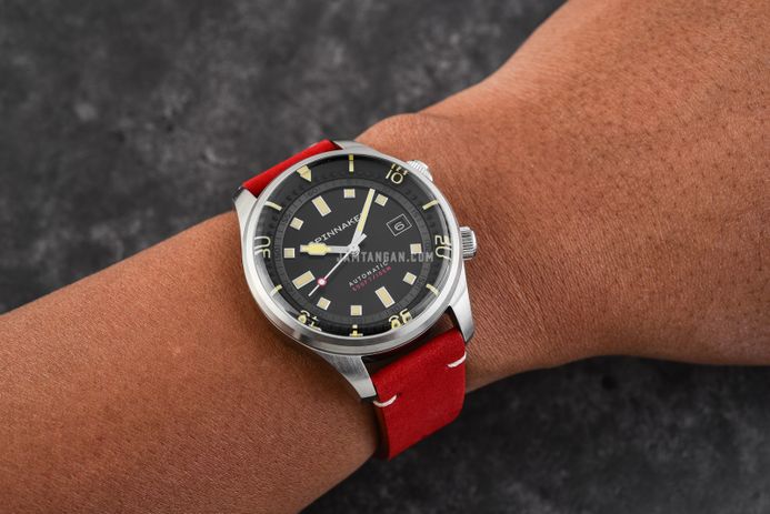 Spinnaker Bradner SP-5062-01 Automatic Ink Black Dial Red Leather Strap ...