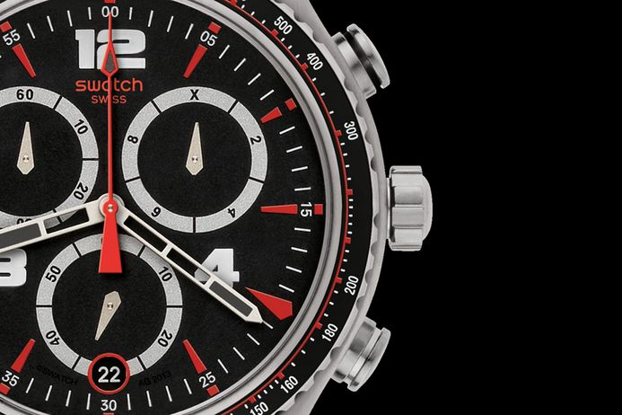 Swatch Irony YVS404 Pudong Chronograph Black Dial Black Leather Strap ...