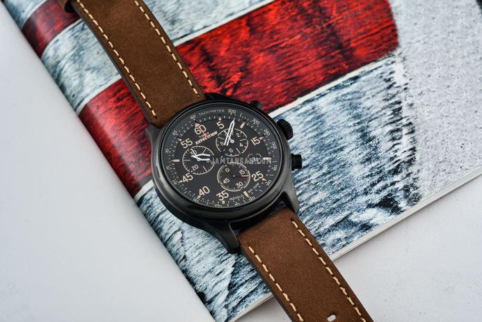 Timex Expedition T49905 Chronograph Black Dial Brown Leather Strap ...