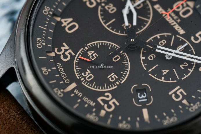 Timex Expedition T49905 Chronograph Black Dial Brown Leather Strap ...
