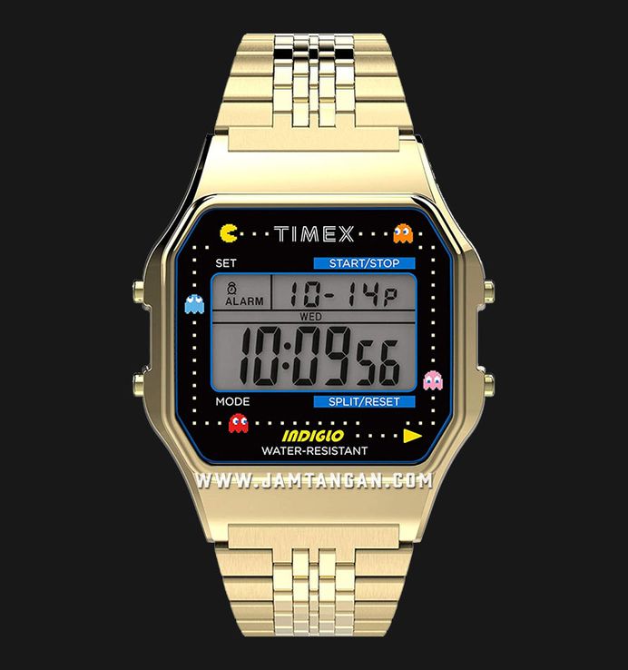 Timex T80 X PAC-MAN TW2U32000 Indiglo Digital Dial Gold Stainless Steel ...