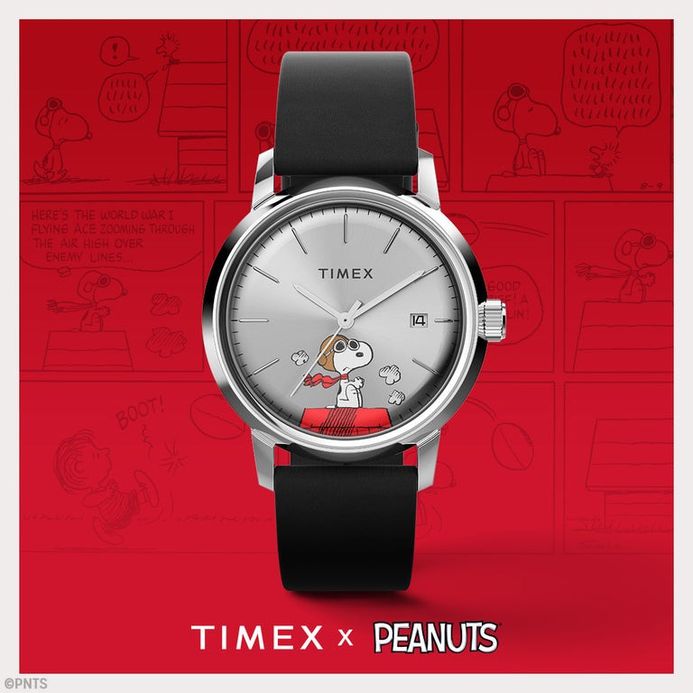 Timex Marlin X Peanuts Snoopy Flying Ace TW2W49600 Automatic Silver ...