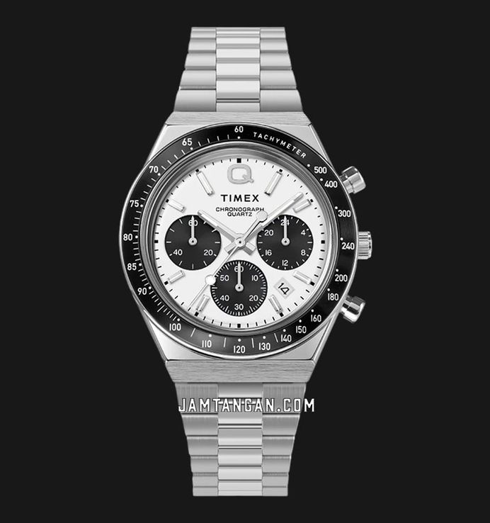 Timex Q TW2W53300 Men Chronograph Panda Dial Stainless Steel Strap ...