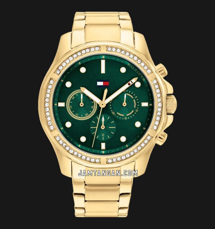 Tommy Hilfiger Brooklyn 1782614 Green Dial Gold Stainless Steel Strap ...